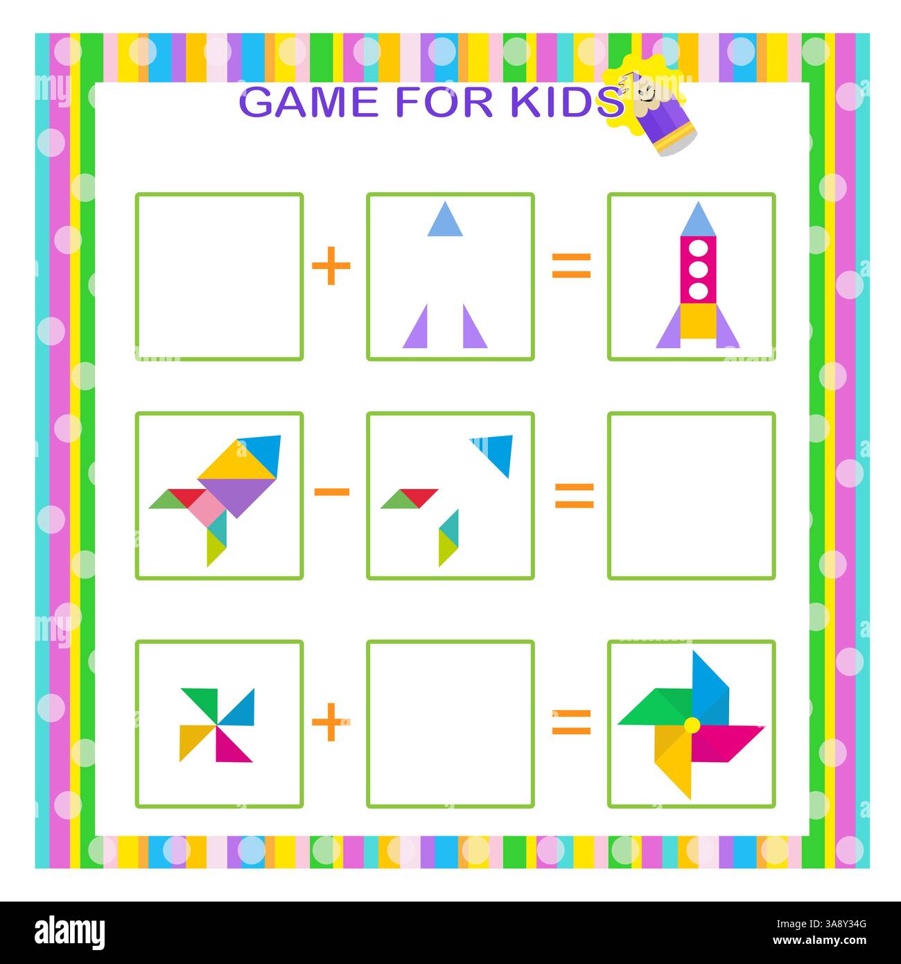 Math game for kids. Addition and subtraction with geometric shapes ...