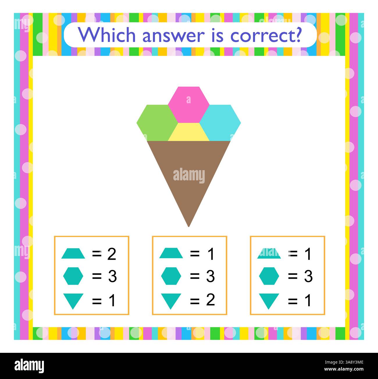 Math activity for kids. Find the correct answer. Cartoon ice cream ...