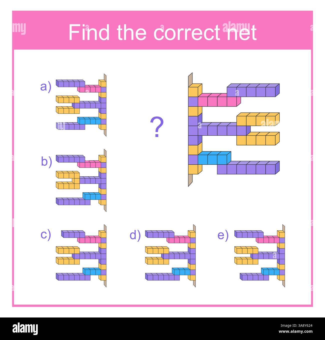 Logic game. IQ training test. Find the correct net. Practice worksheet ...