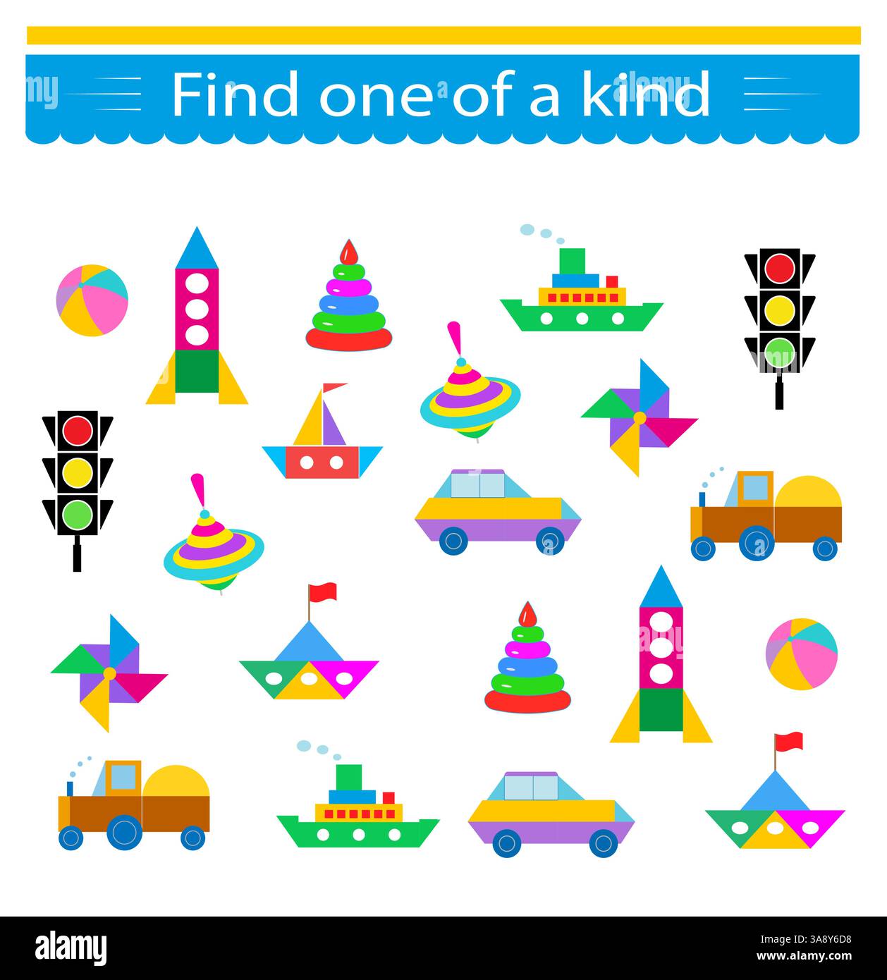Educational game for kids. Need to find one of a kind object. Visual ...