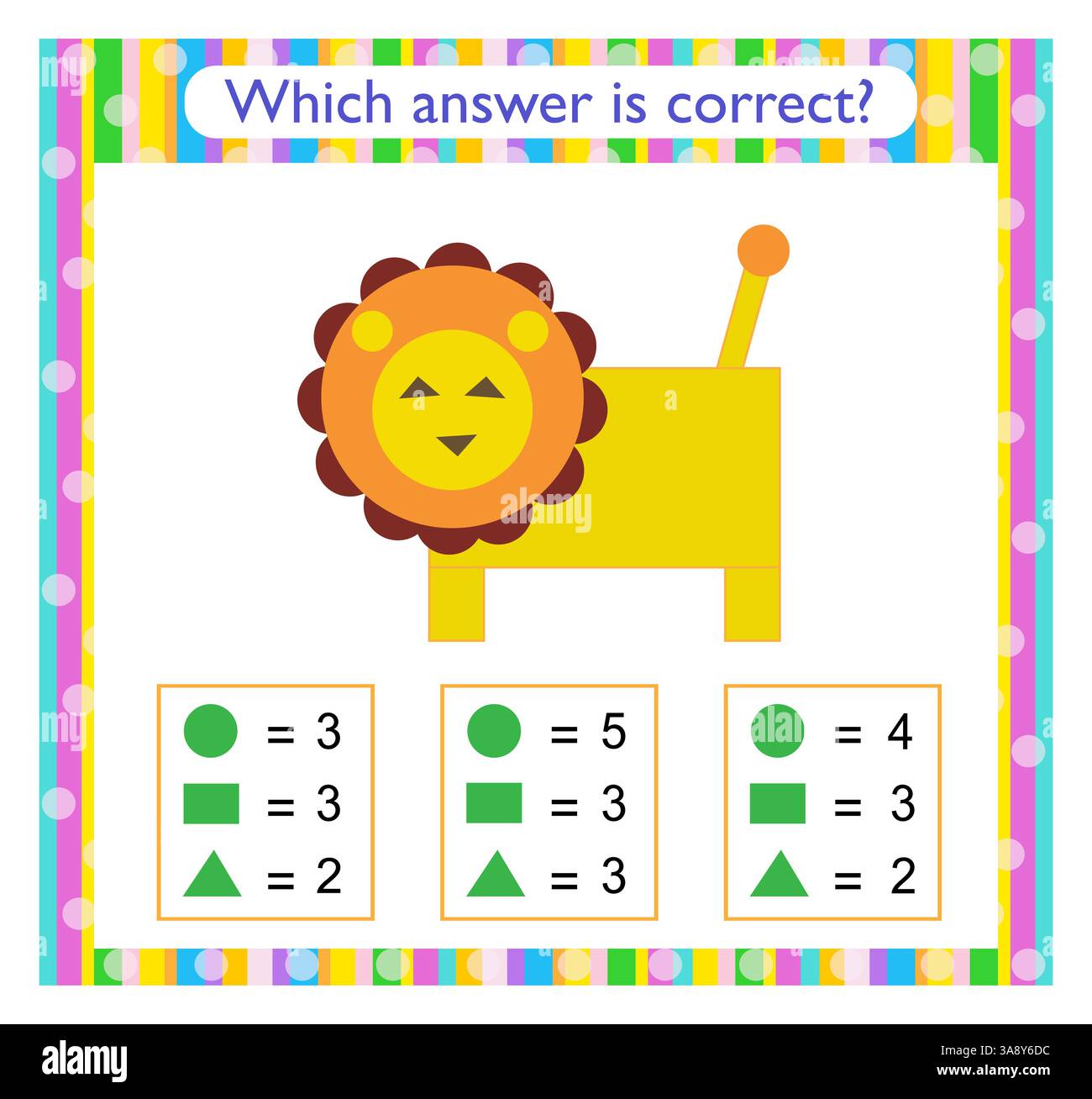 Math activity for kids. Find the correct answer. Cartoon lion ...