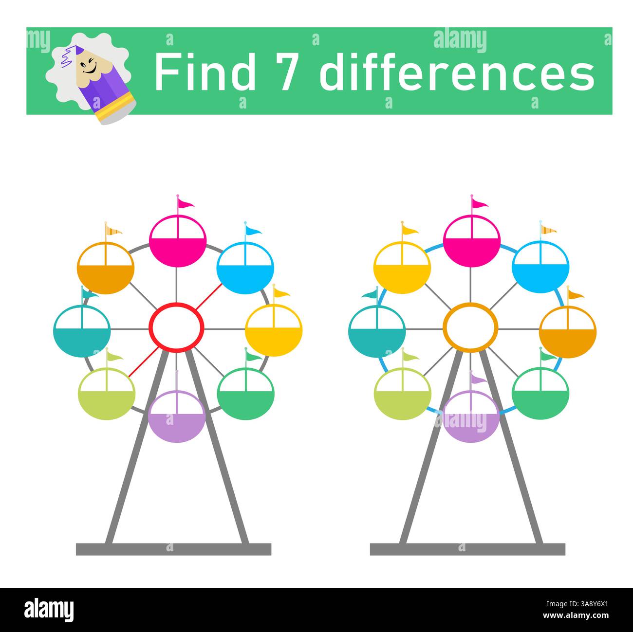 Find 7 differences. Logic puzzle game for children. Preschool worksheet activity. Vector ...