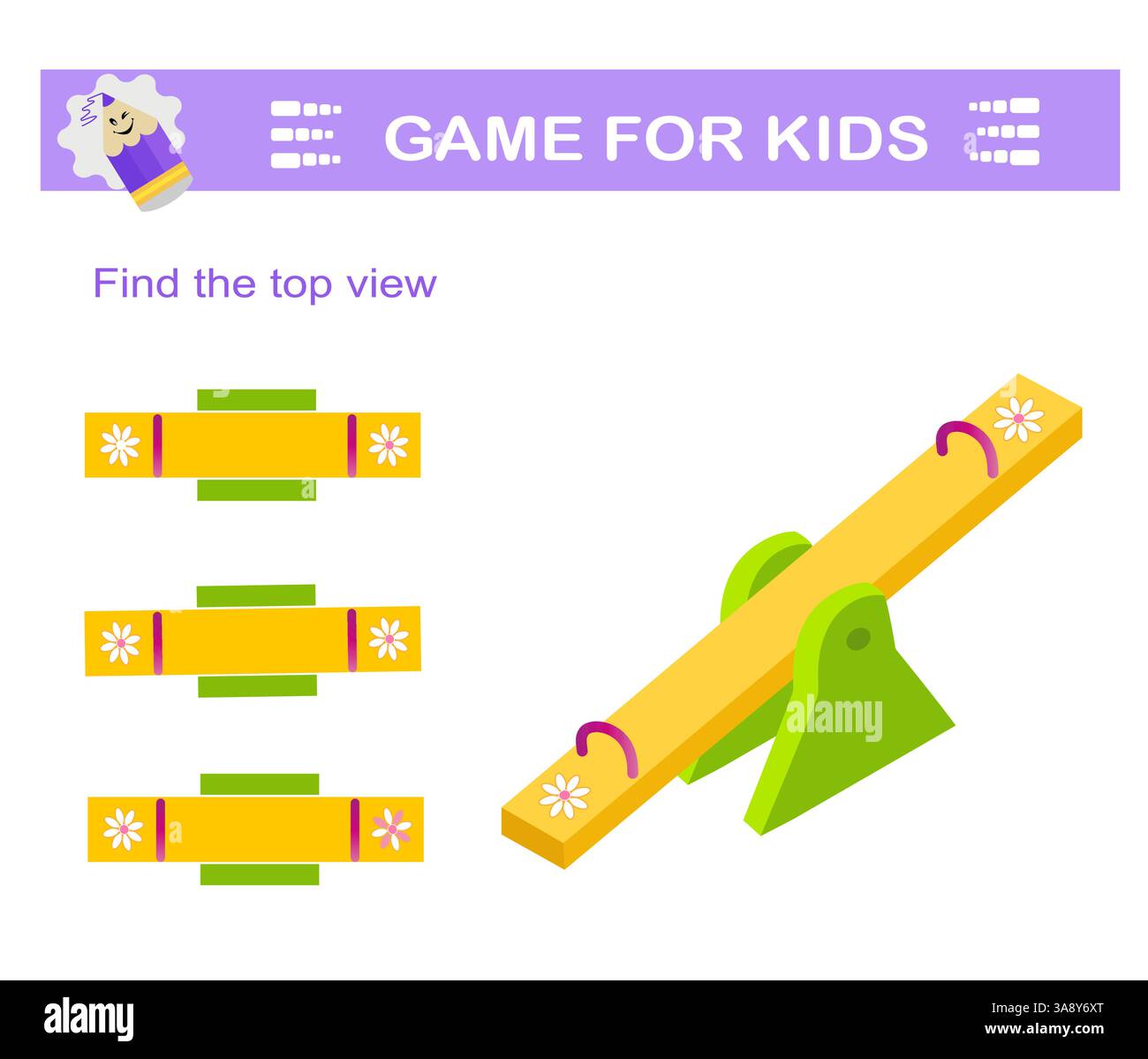 Logical puzzle game. Attention tasks for children. Need to find correct top view. IQ training ...