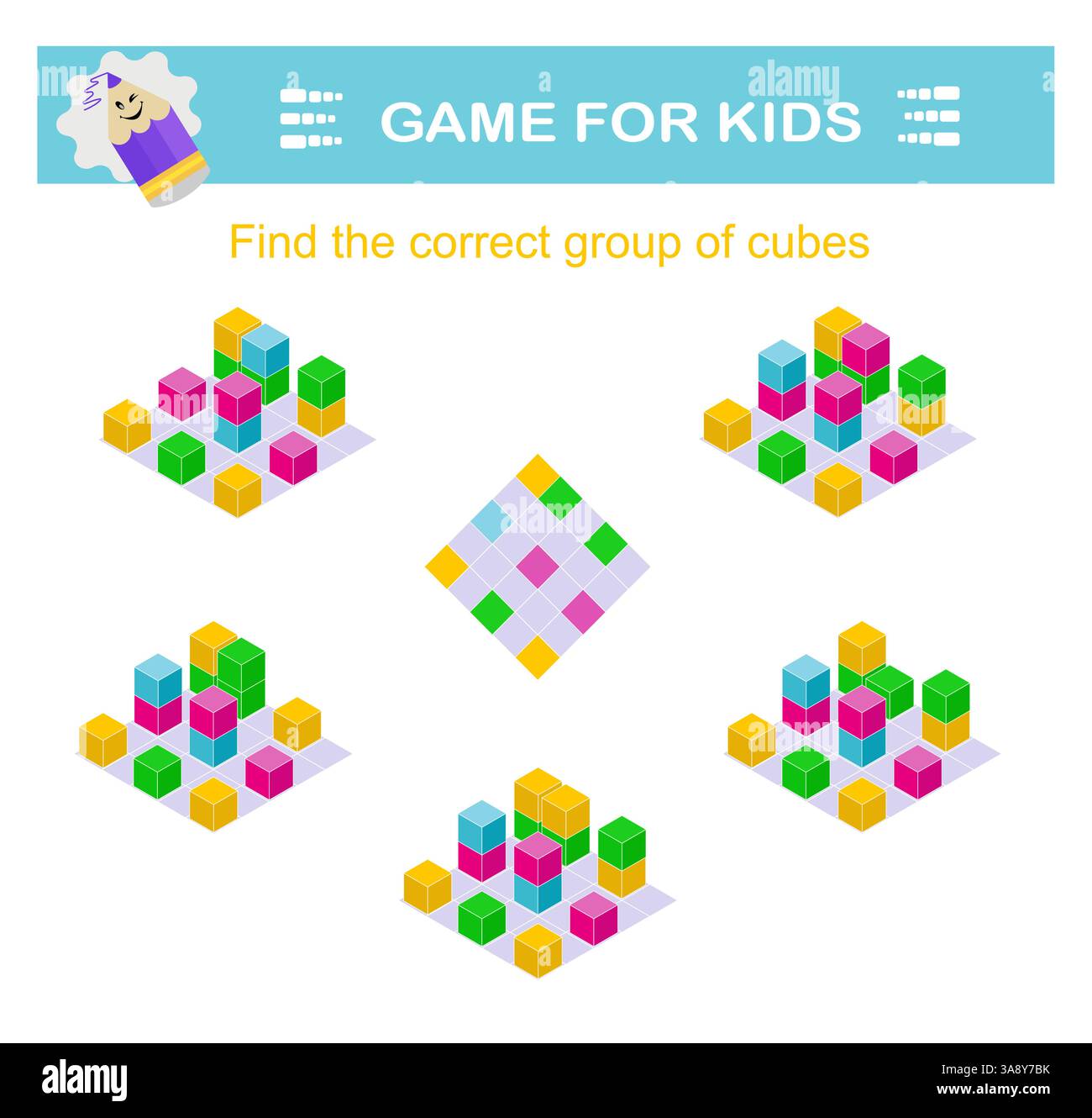 Find the correct group of cubes. Logical game. Attention tasks for children. Printable worksheet ...