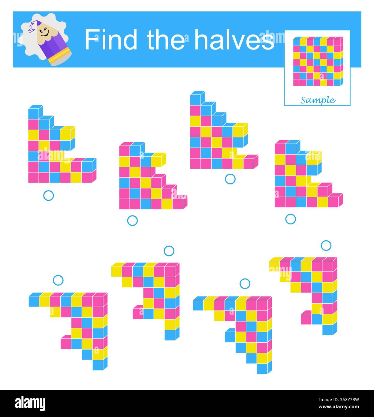 Logic puzzle. Find the halves of cubes. Educational material for kids ...
