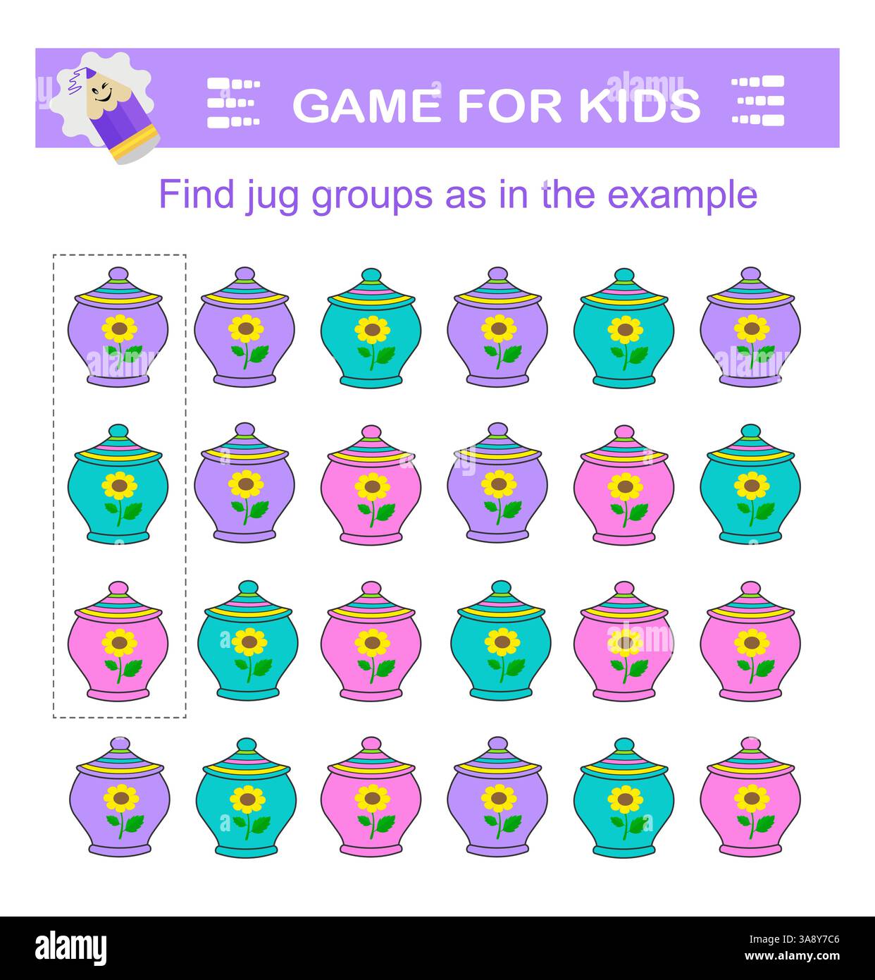 A game for children. Find jug groups as In the example. Attention tasks ...