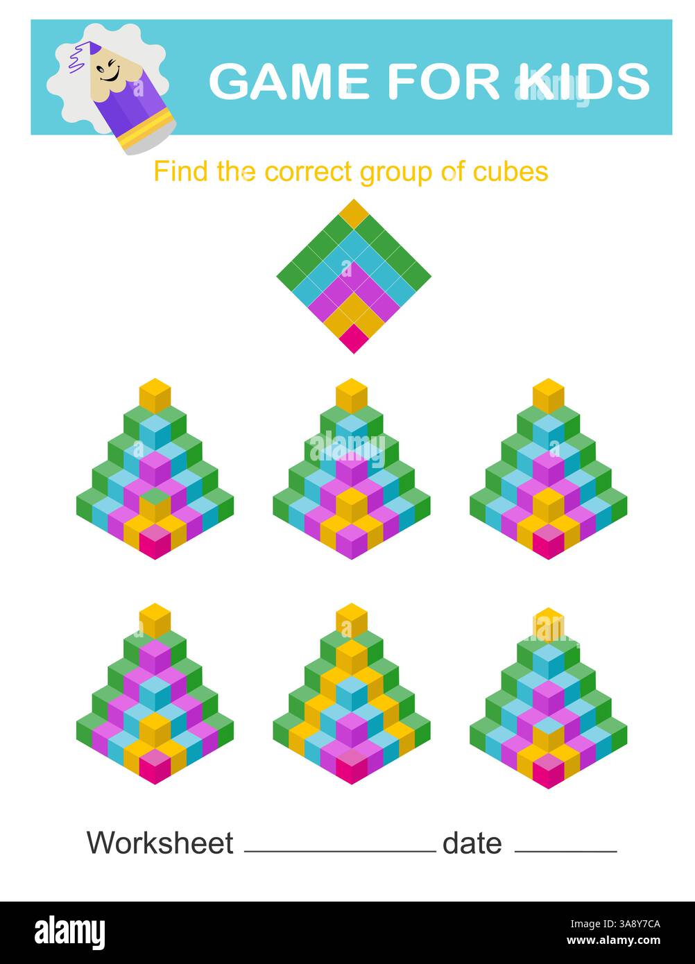 Find the correct group of cubes. Logical game. Attention tasks for children. Printable worksheet ...