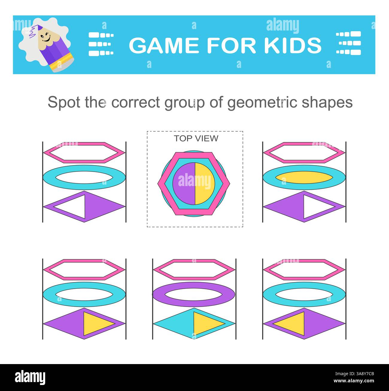 Find the correct group of geometric shapes. Logical game. Attention ...