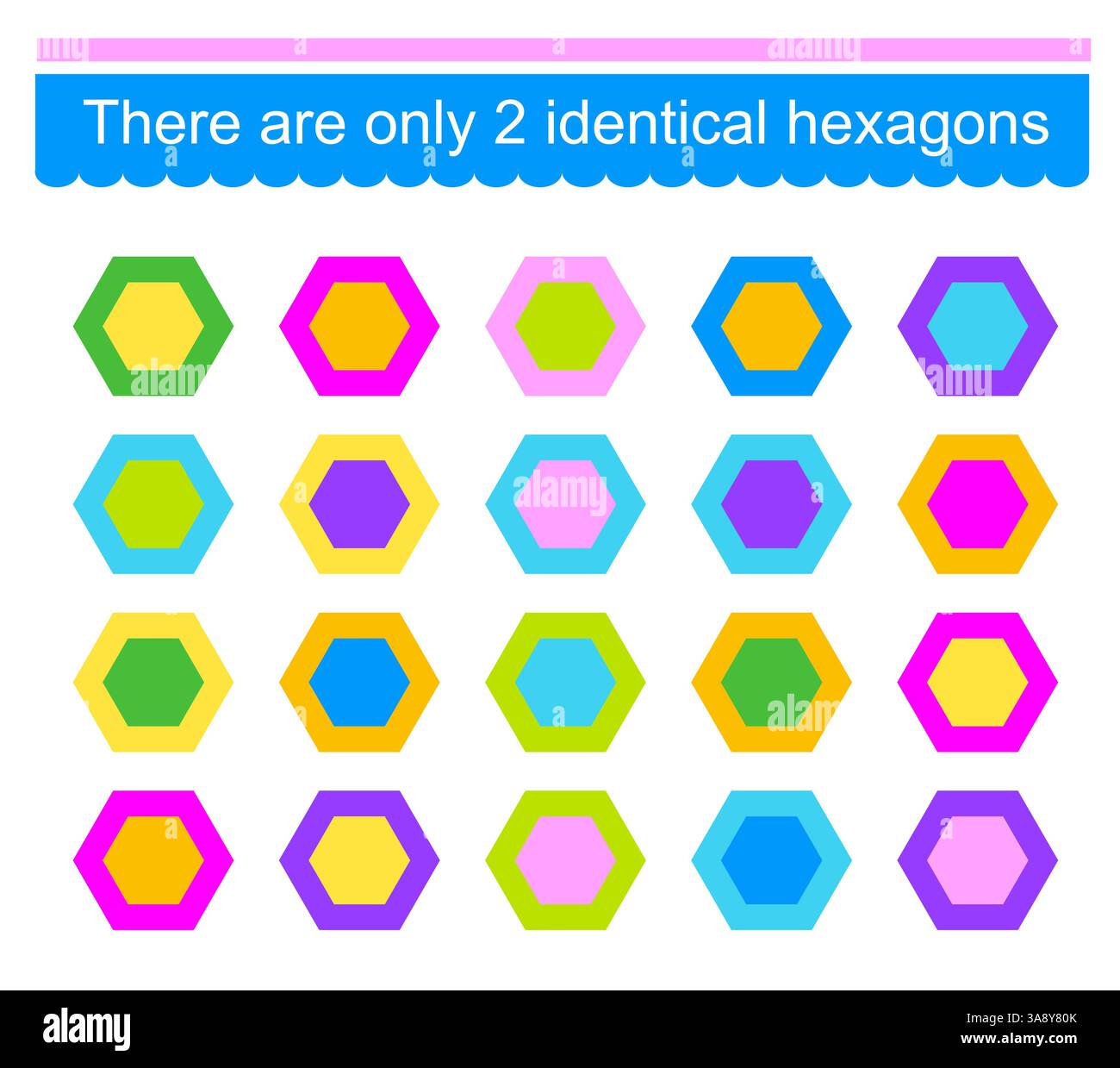 Educational game for children. Need to find two identical hexagons. Visual intelligence. Vector ...