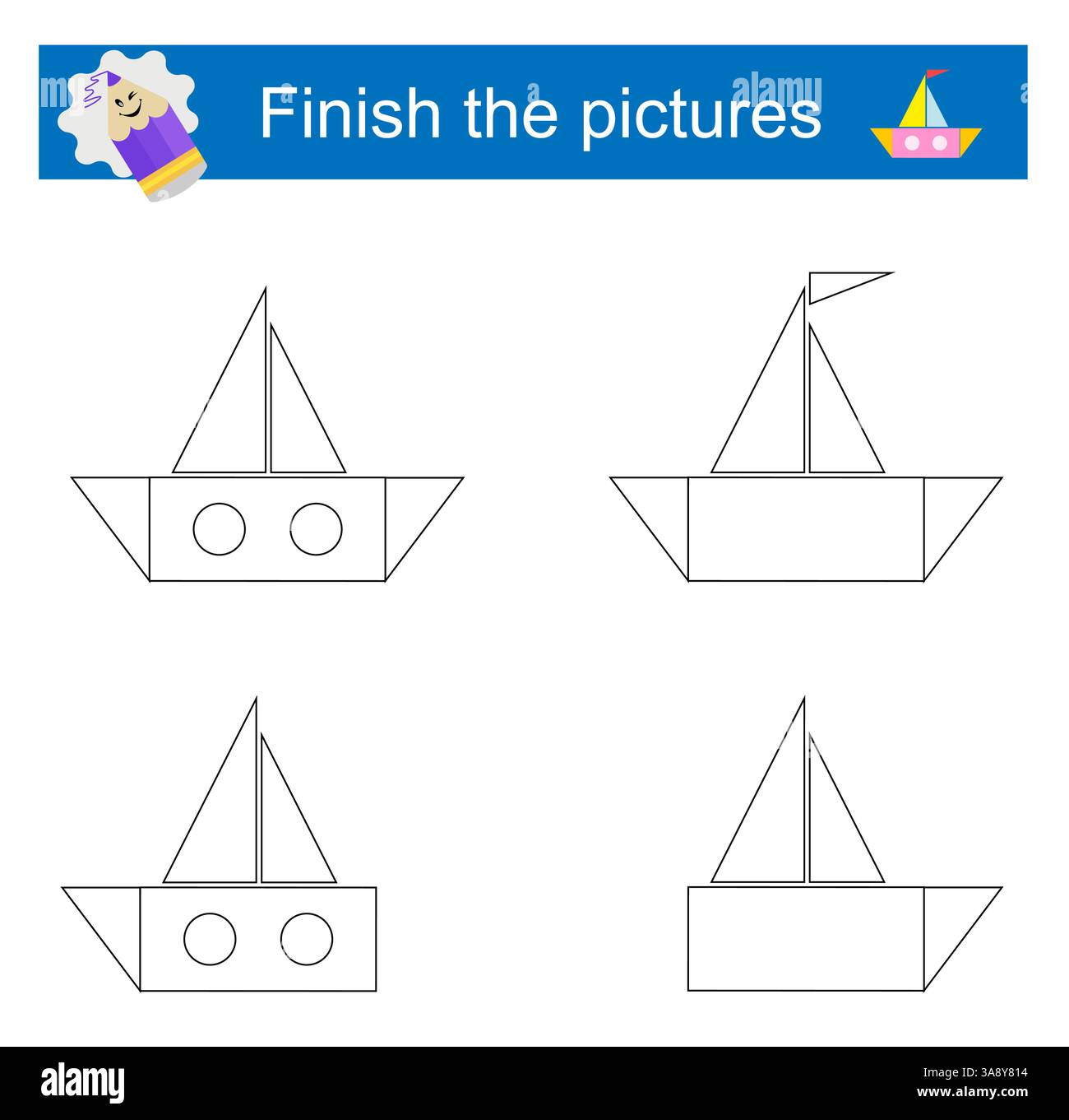 Activity for kids. Finish the pictures so that they all look the same ...