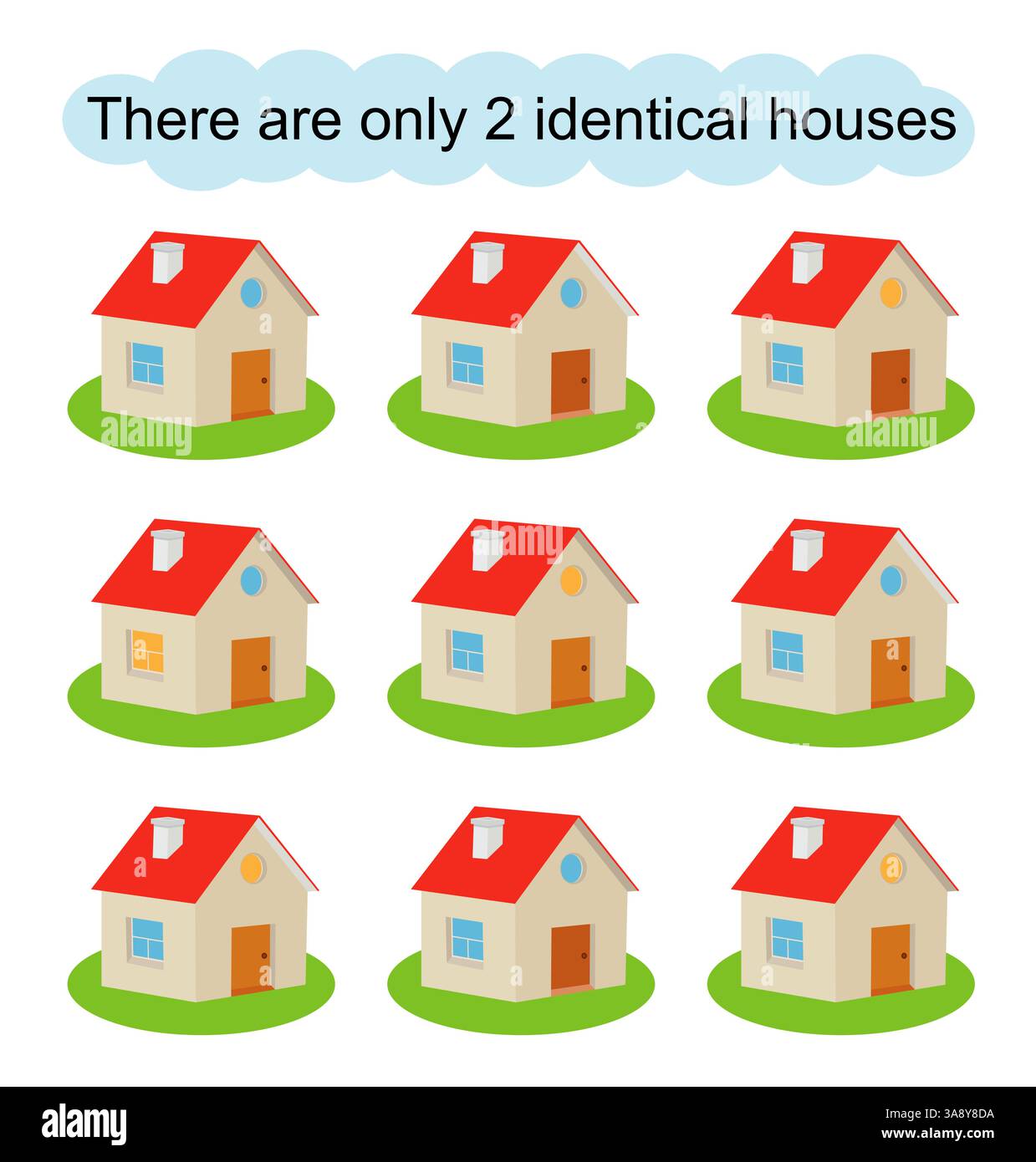 Fun puzzle game for kids. Need to find 2 identical houses. Task for development of attention and ...