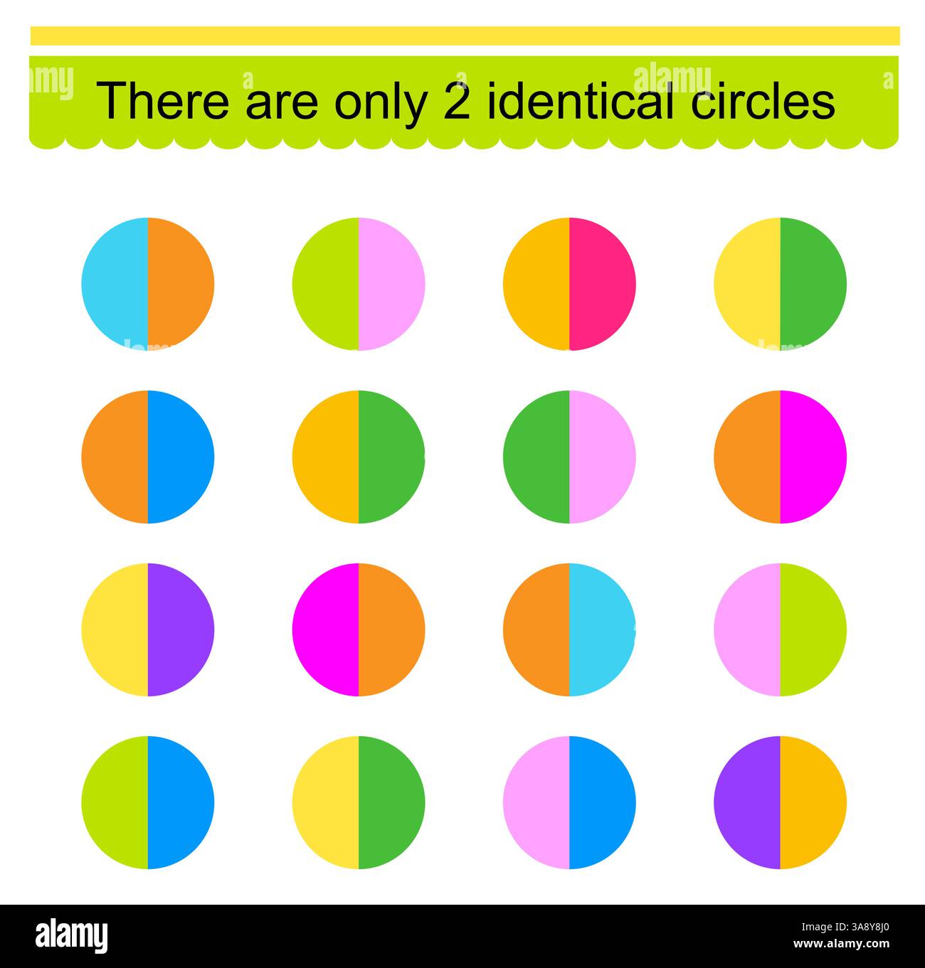 Educational game for kids. Need to find two identical circles. Visual intelligence. Vector ...