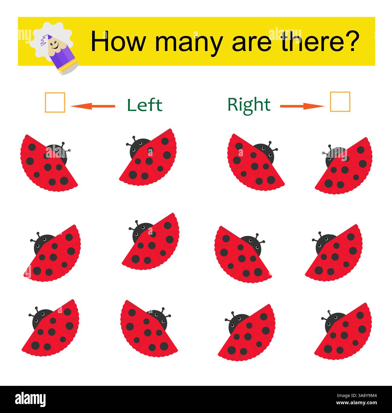Left or Right. Educational game for kids. Count how many insects are ...