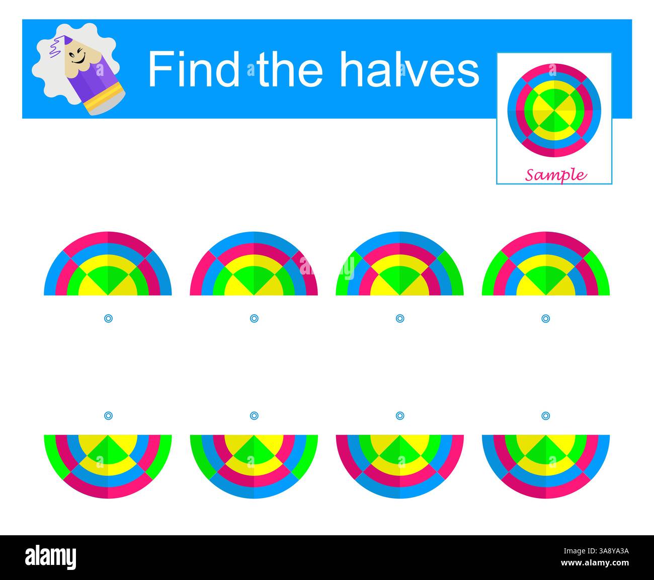 Logic game. Educational material for kids. Need to find the halves of ...