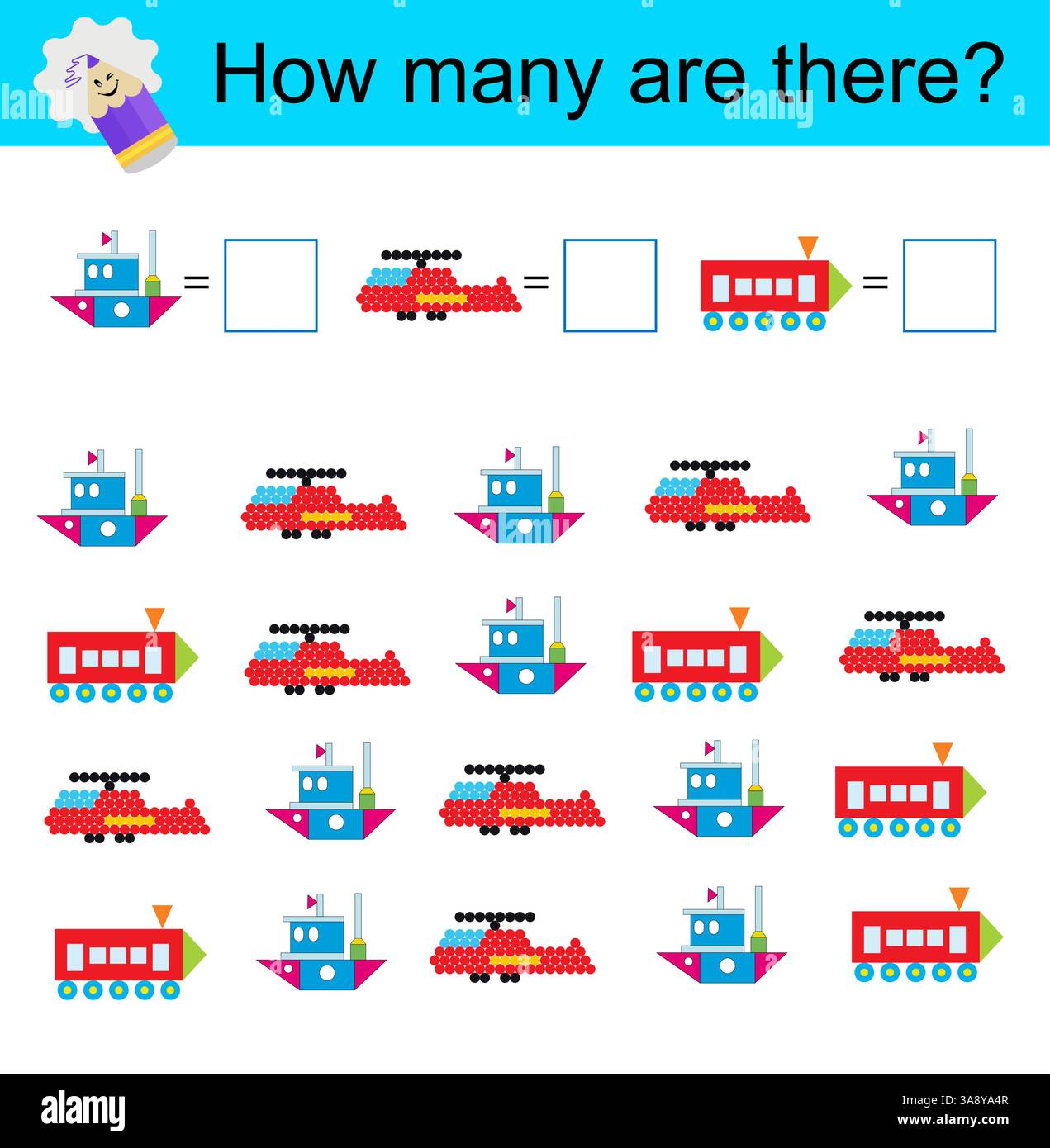 Math activity for kids. Developing numeracy skills. Cartoon helicopter ...