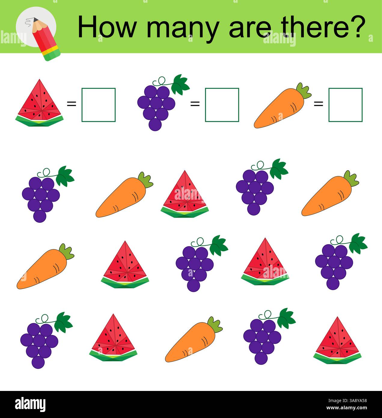 Math activity for kids. Developing numeracy skills. Cartoon watermelon ...