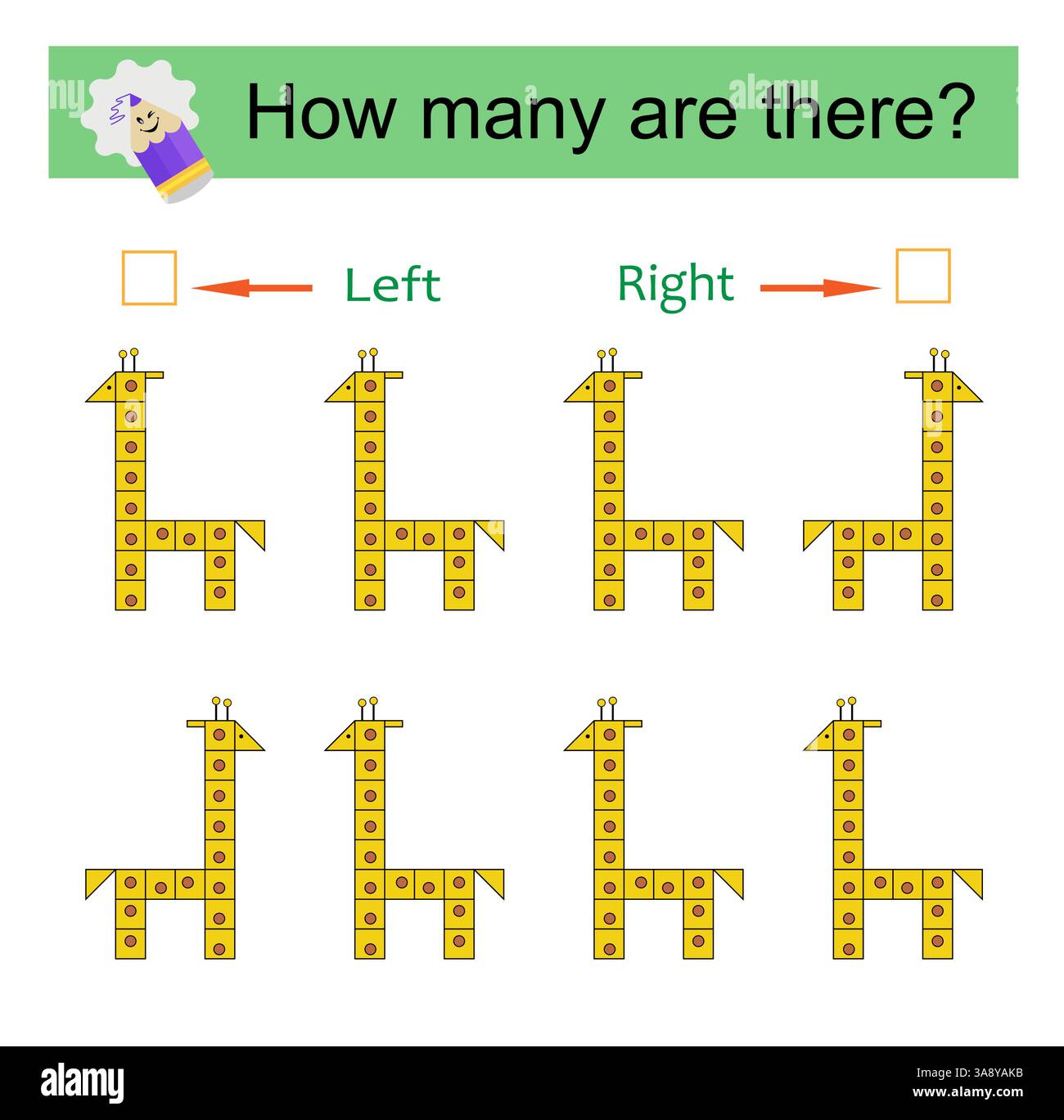 Left or Right. Educational game for kids. Count how many cartoon ...
