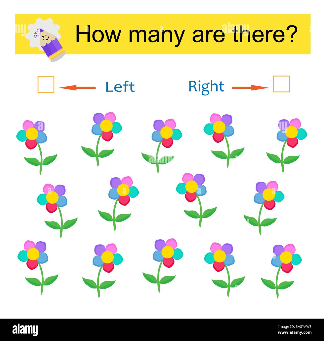 Math activity for kids. Developing numeracy skills. Cartoon flowers ...