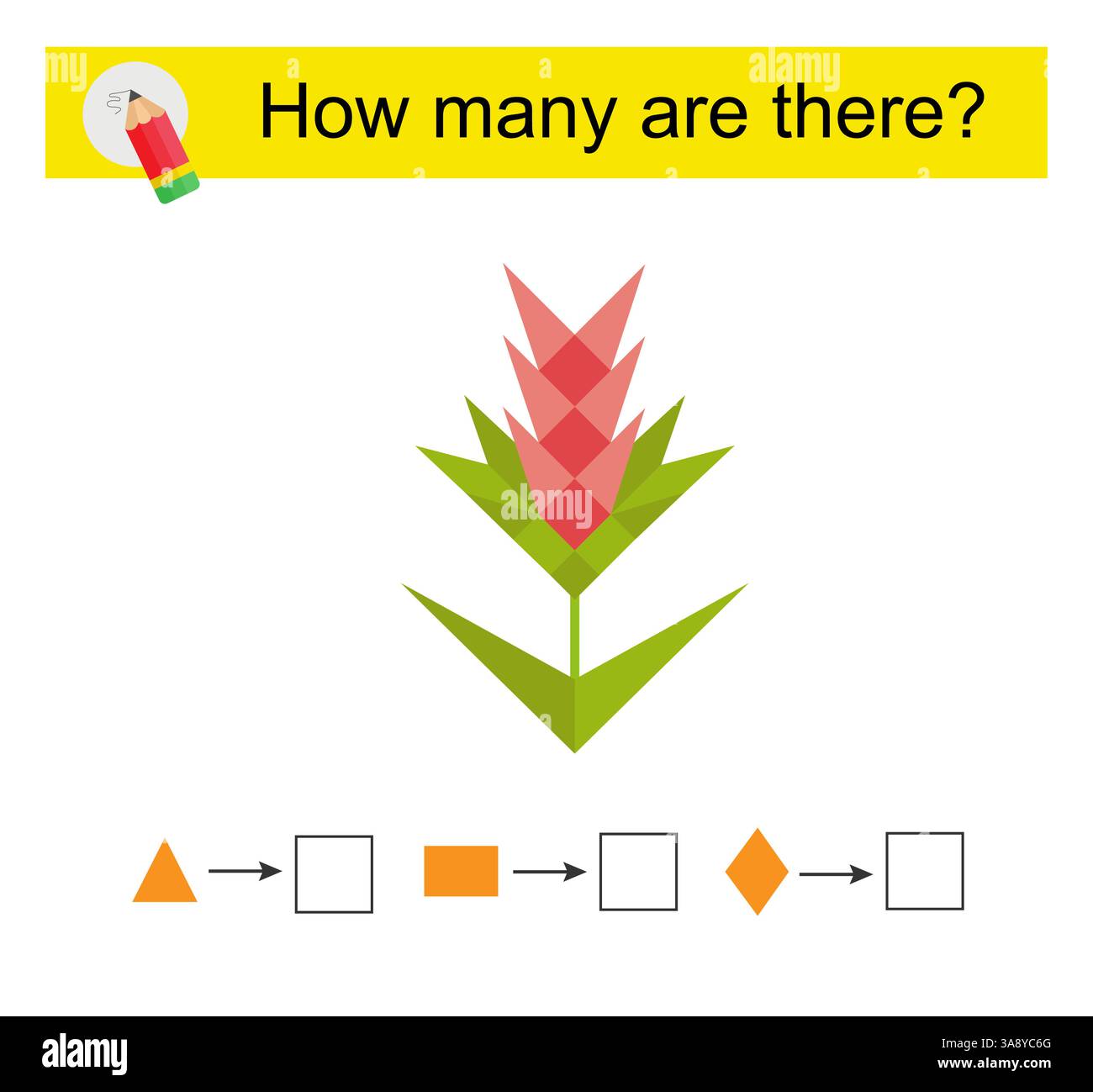Math activity for children. How many geometric shapes? Cartoon flower ...