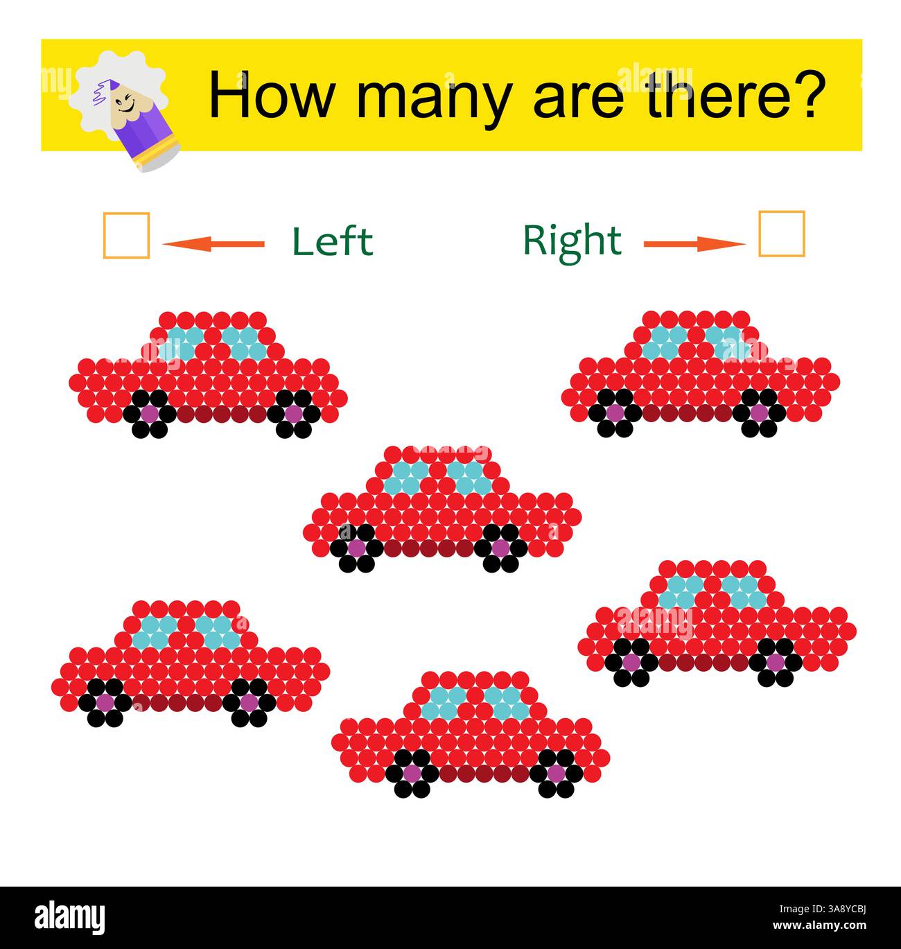 Left or Right. Educational game for kids. Count how many cars are ...