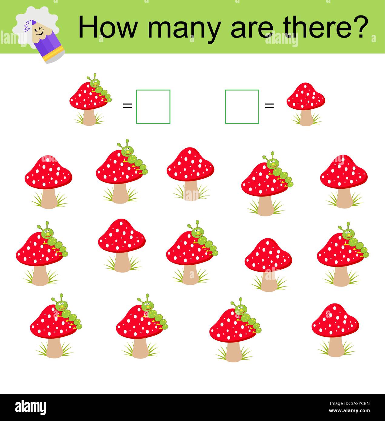 Math activity for kids. Developing numeracy skills. Cartoon worm ...