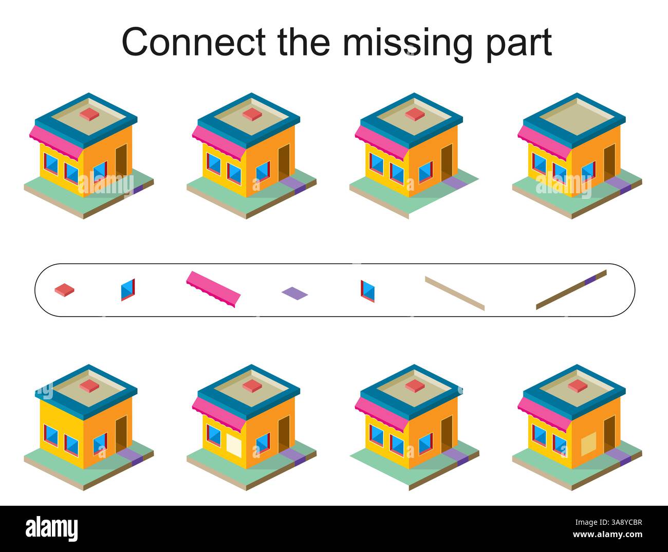 Educational game for children. Connect the missing part. Kids activity ...
