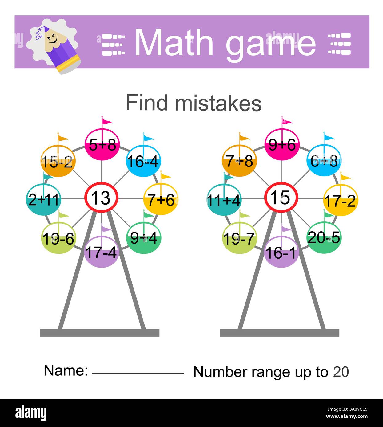 Math game for children. Printable worksheet. Number range up to 20 ...