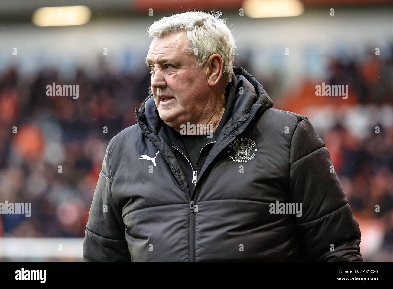 Blackpool, UK. 29th Mar, 2025. Steve Bruce manager of Blackpool looks ...