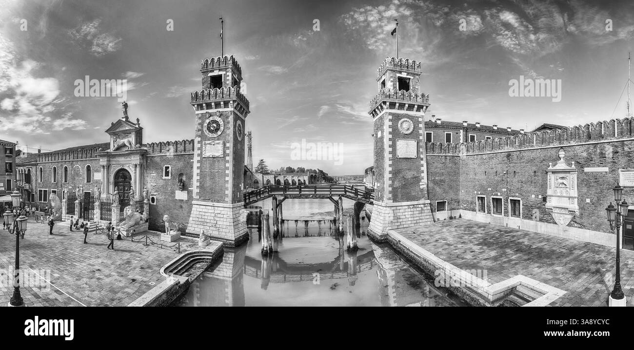 Panoramic view of the scenic entrance to the Venetian Arsenal, a ...