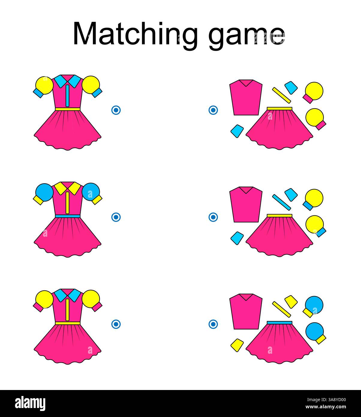 Matching game for kids. Find the correct color of cartoon dress and ...