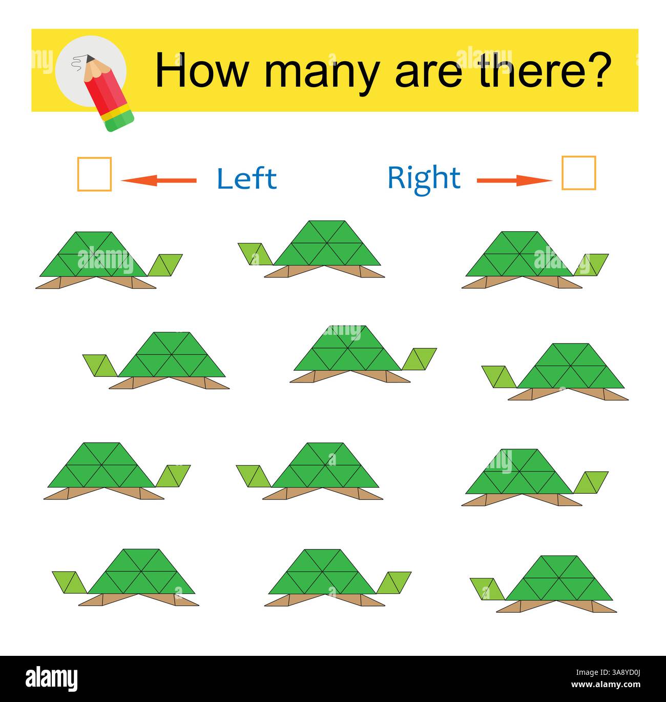 Math activity for kids. Developing numeracy skills. Cartoon turtle ...