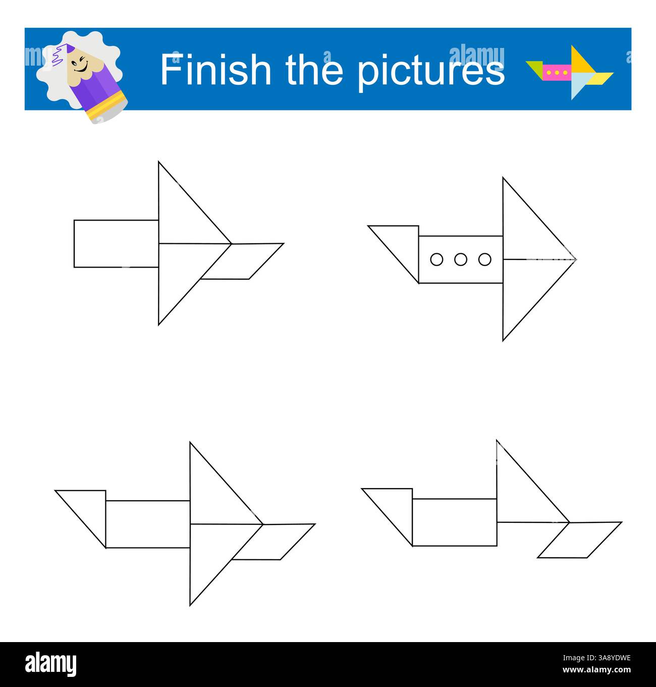 Activity for kids. Finish the pictures so that they all look the same ...