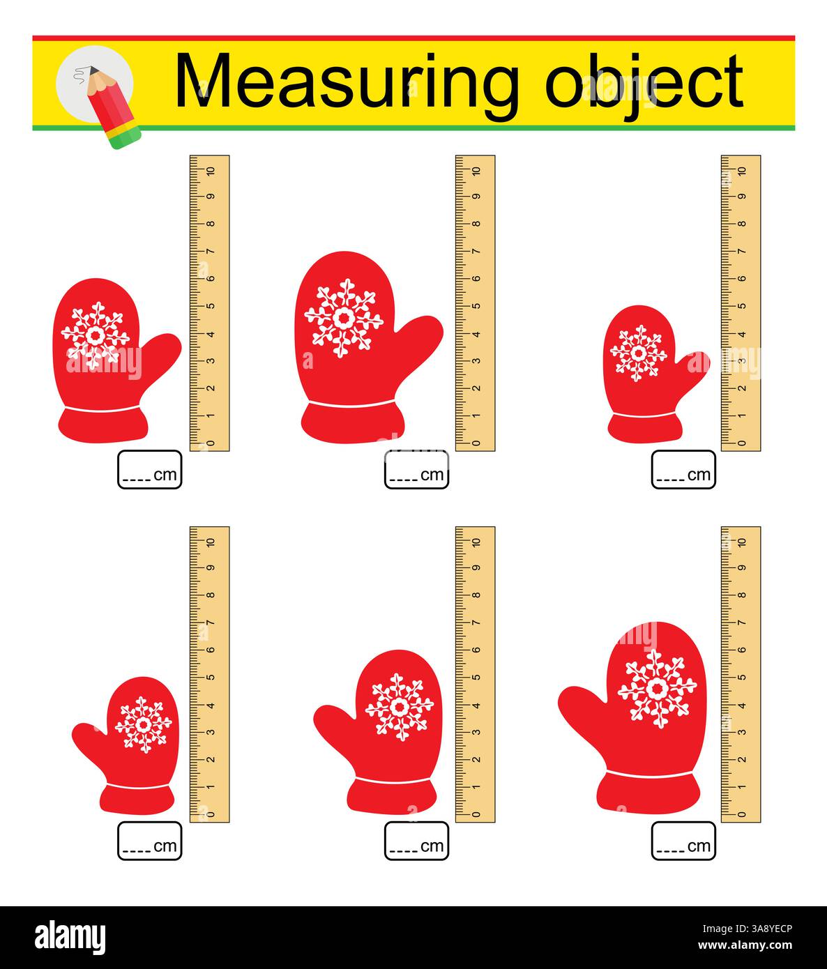 Worksheet for preschool kids. Measuring the length of mittens with a ...
