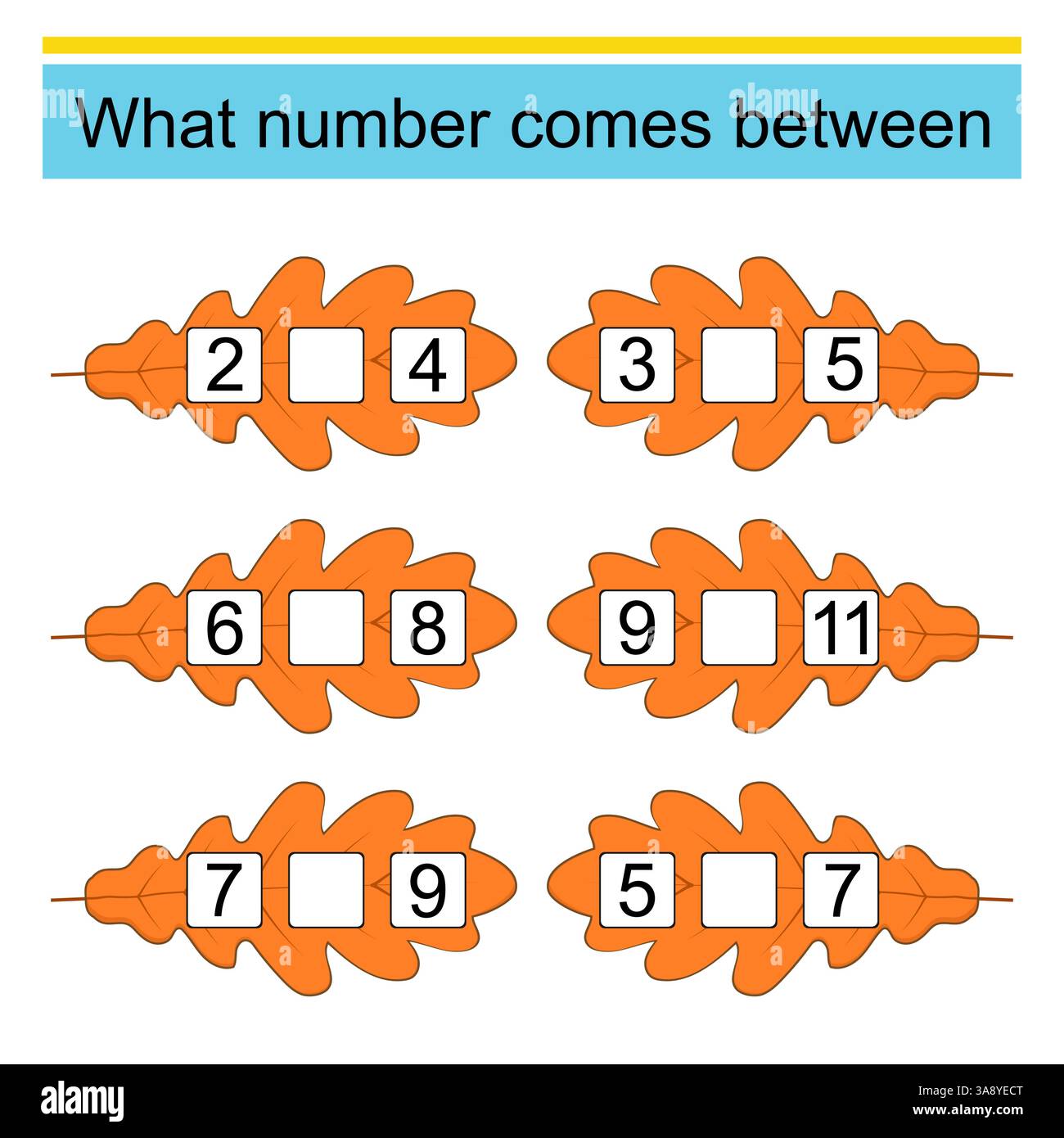 What number comes between? Math worksheets for children. Vector ...