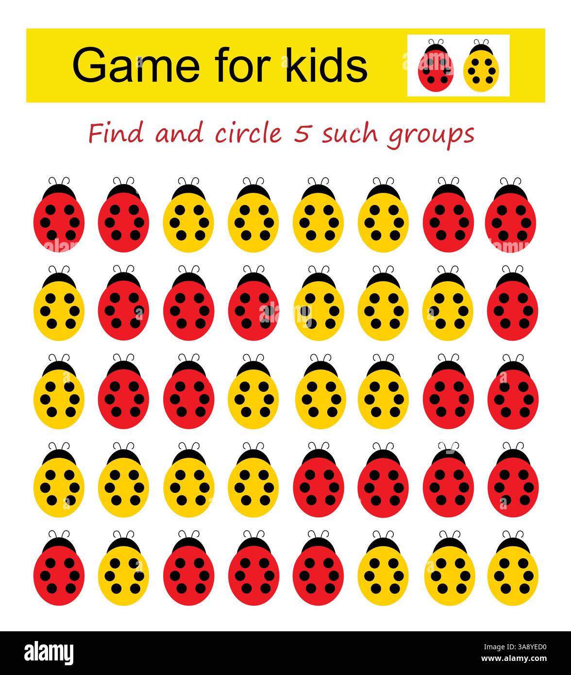 A game for kids. Find the group of ladybugs shown in the sample and ...
