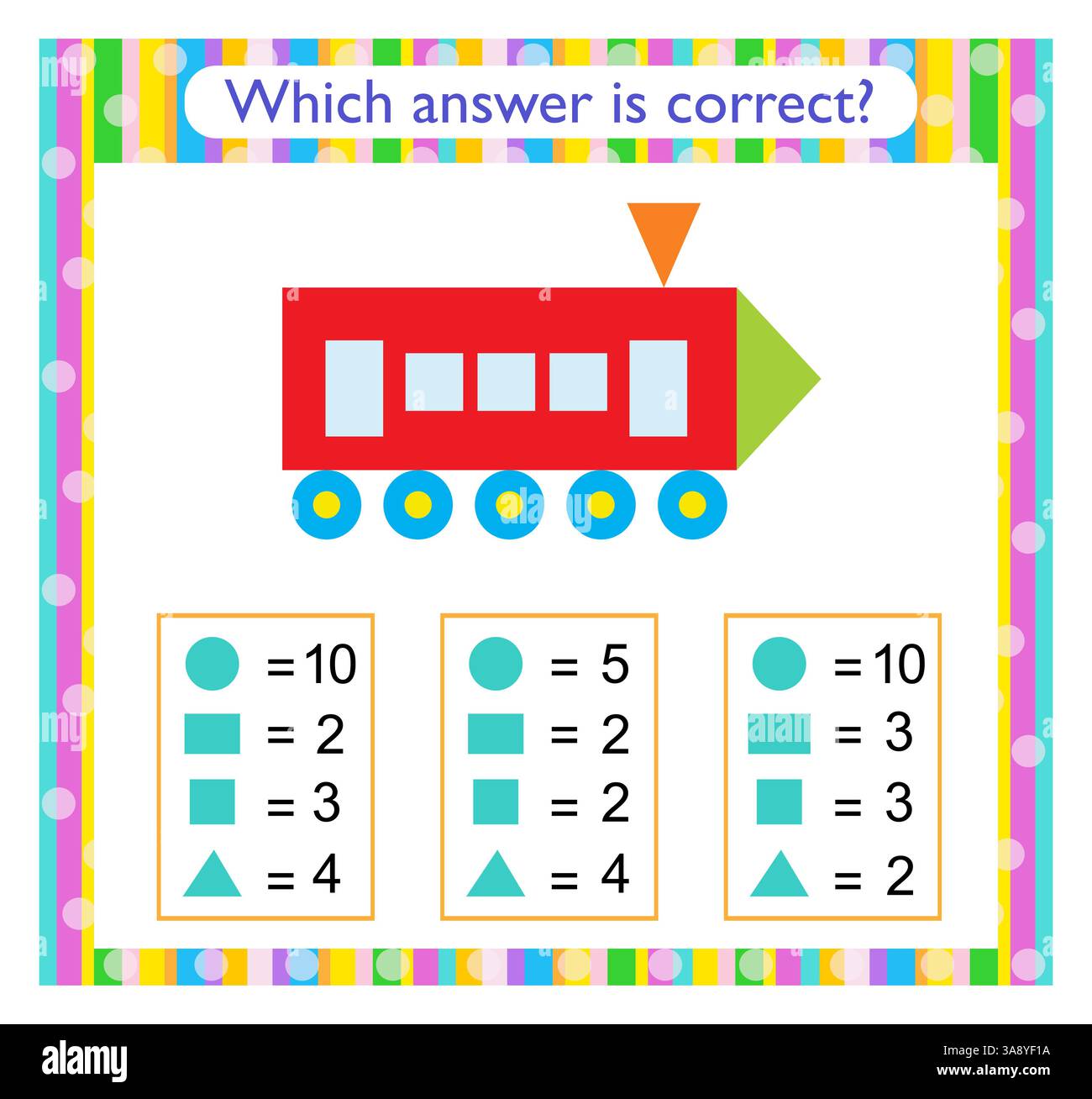 Math activity for kids. Find the correct answer. Cartoon locomotive. Preschool worksheet ...