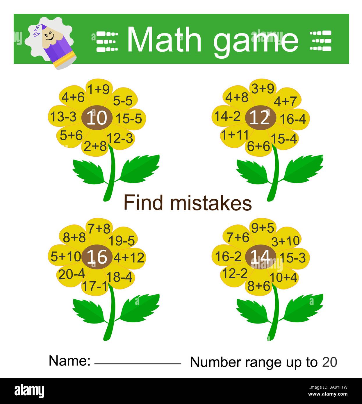 Math game for children. Printable worksheet. Number range up to 20 ...