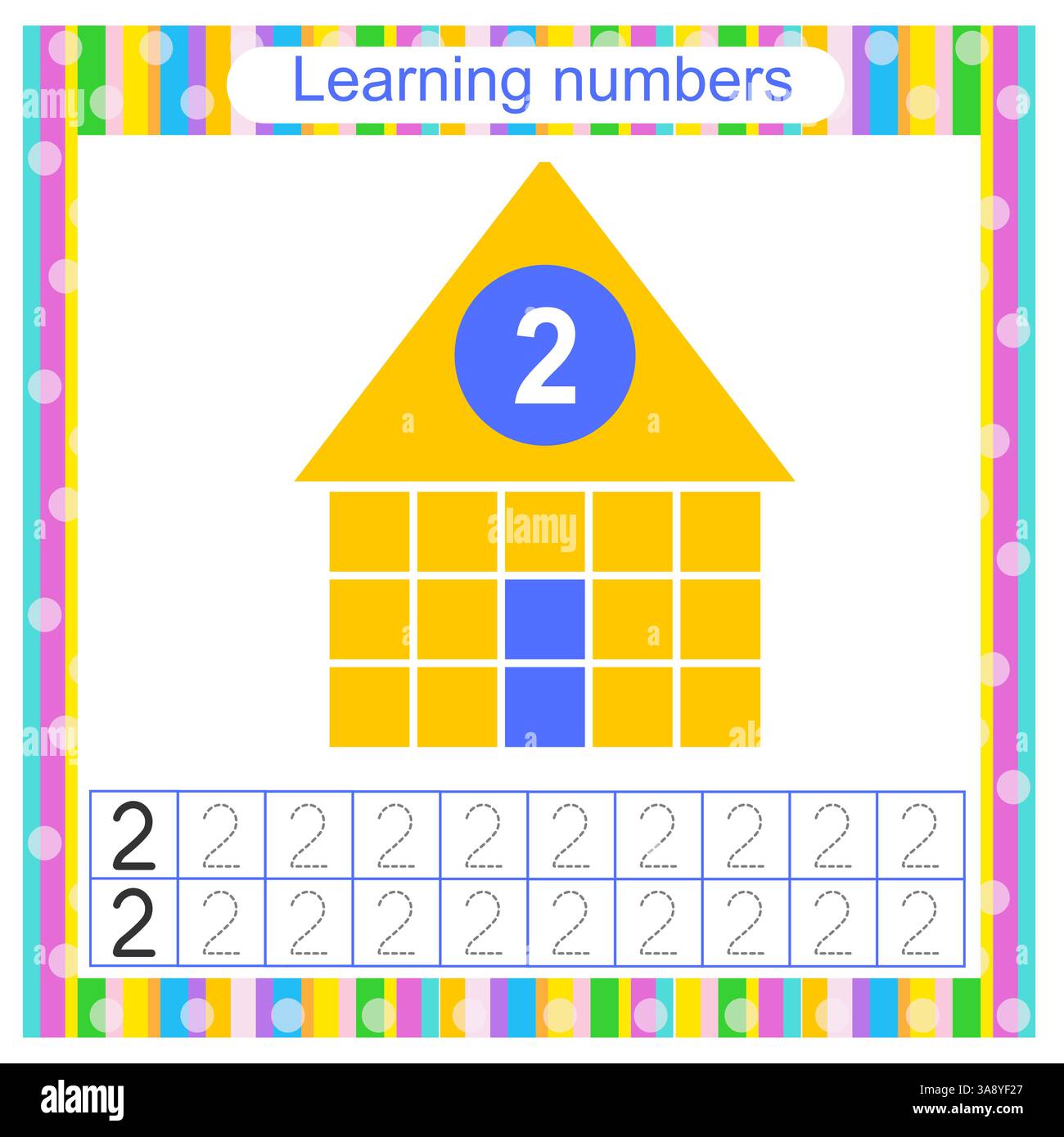 Educational worksheet for preschoolers. Handwriting practice. Number 2 ...