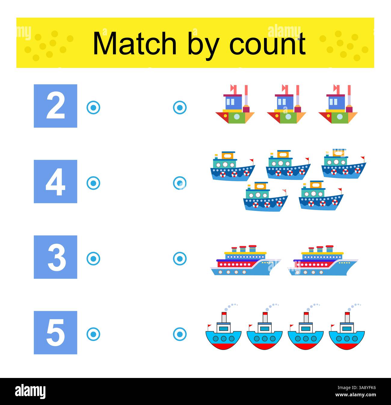 Math activity for kids. Developing numeracy skills. Count ships and ...