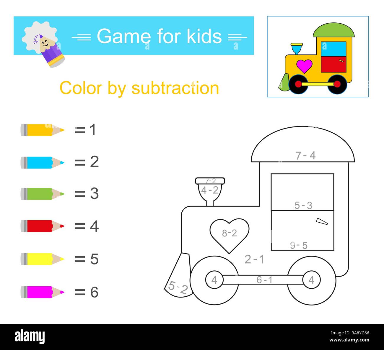 Color by subtraction. Math activity for children. Developing numeracy ...