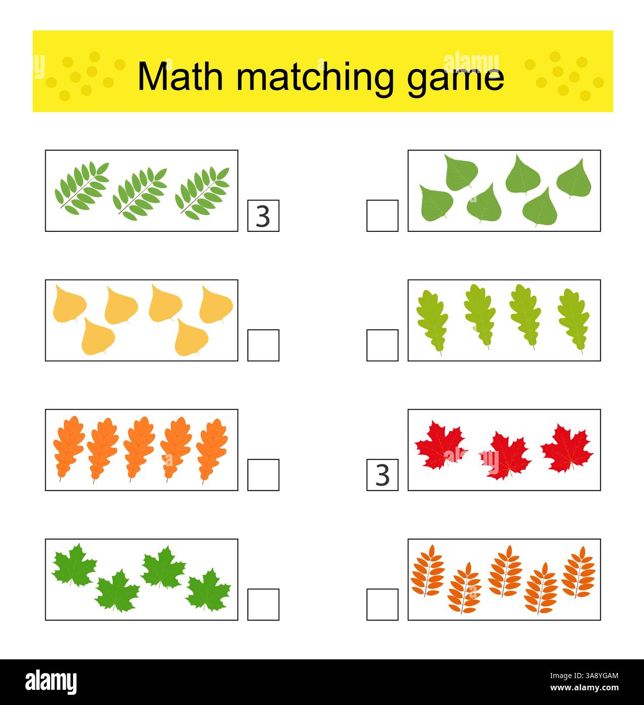 Math matching game for kids. Count leaves and match the same. Preschool ...