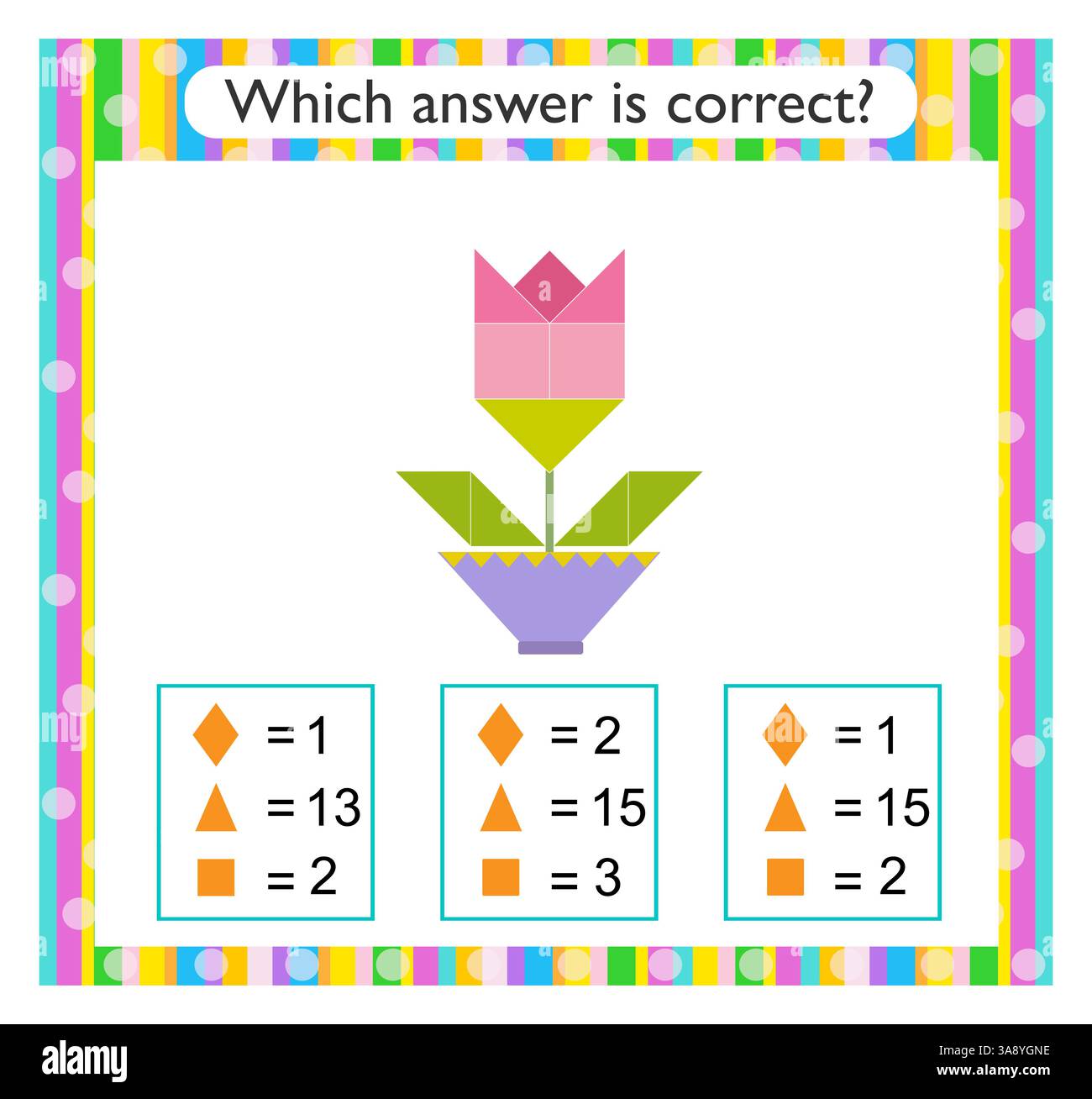Math activity for kids. Find the correct answer. Cartoon flower rose ...
