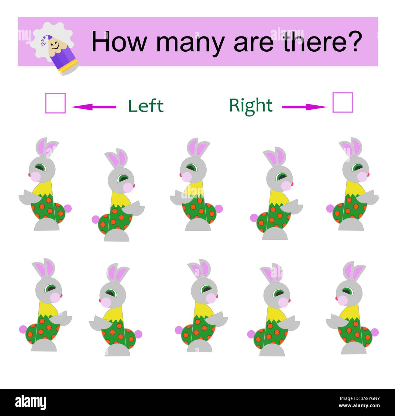 Left or Right. Educational game for kids. Count how many hares are ...