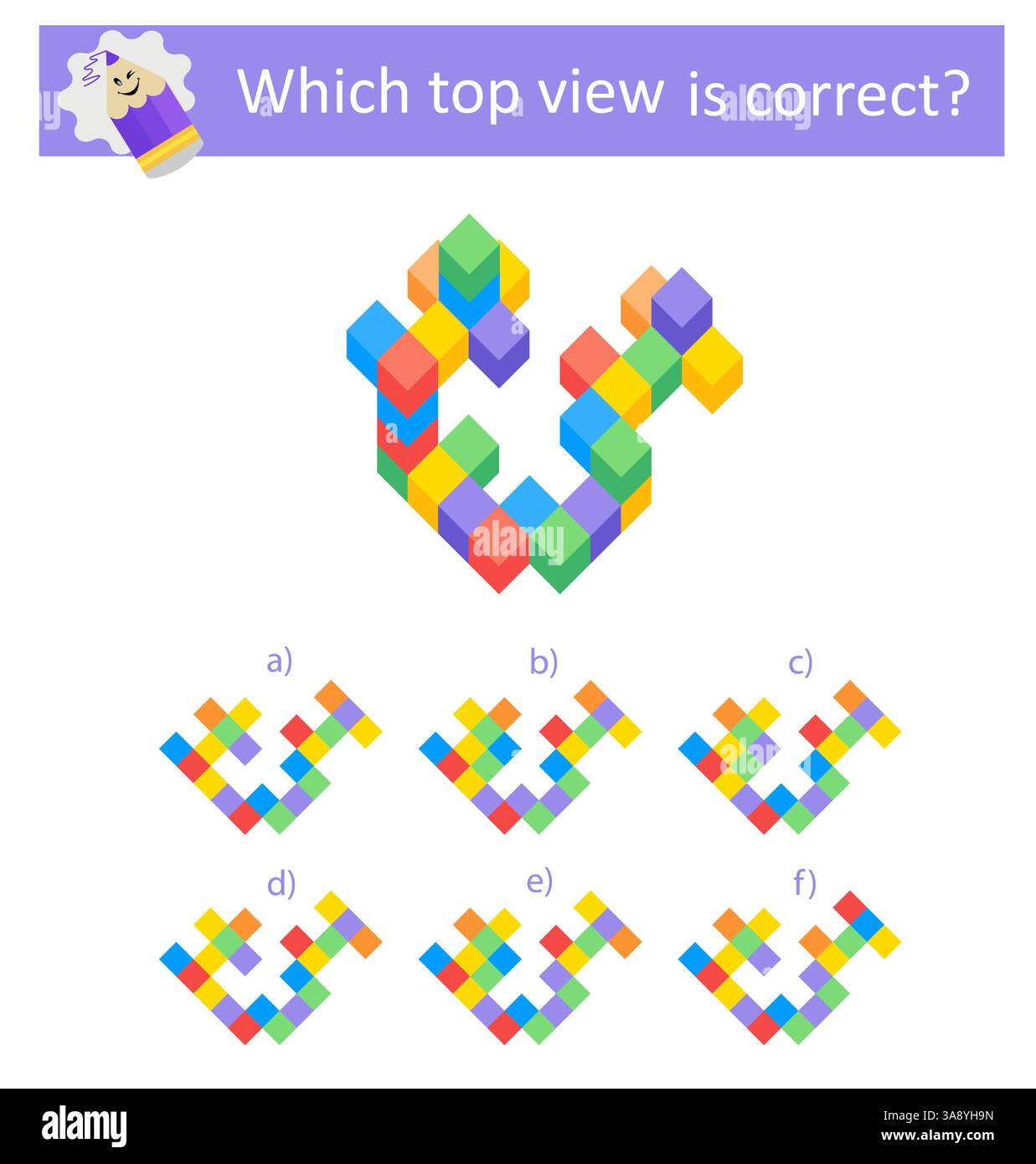 Logic game. Which top vıew is correct? IQ training test. Printable ...
