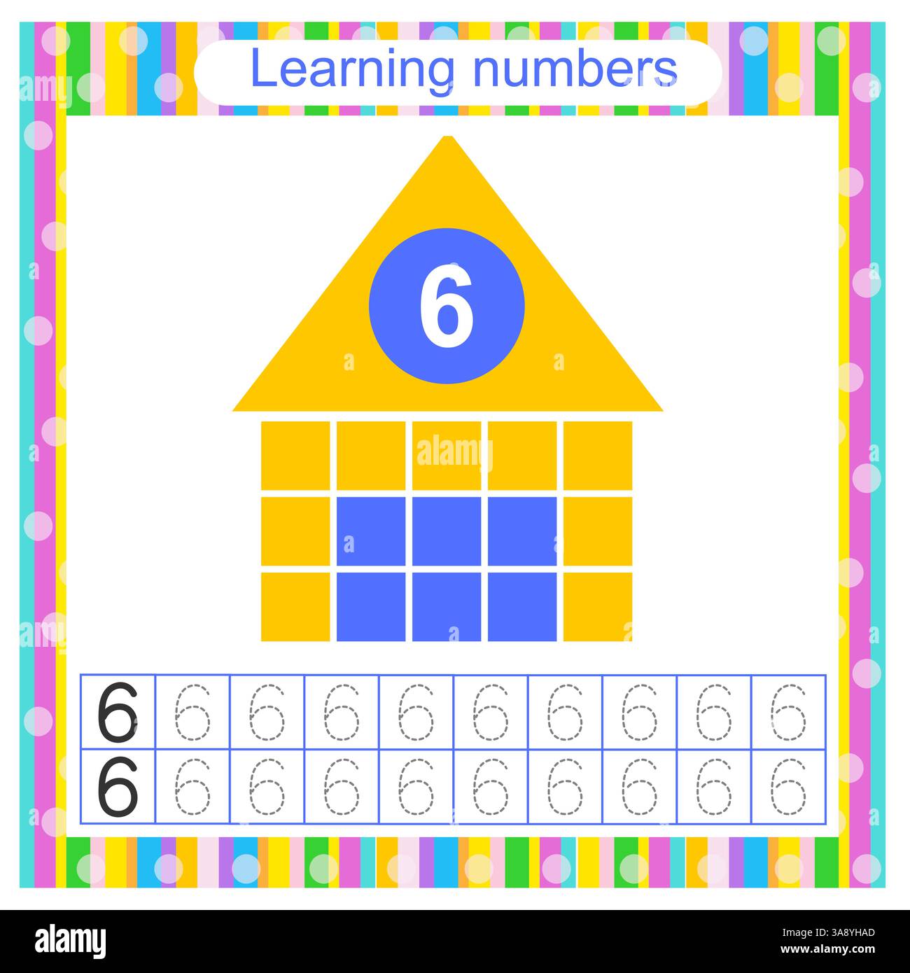 Educational worksheet for preschoolers. Handwriting practice. Number 6 ...