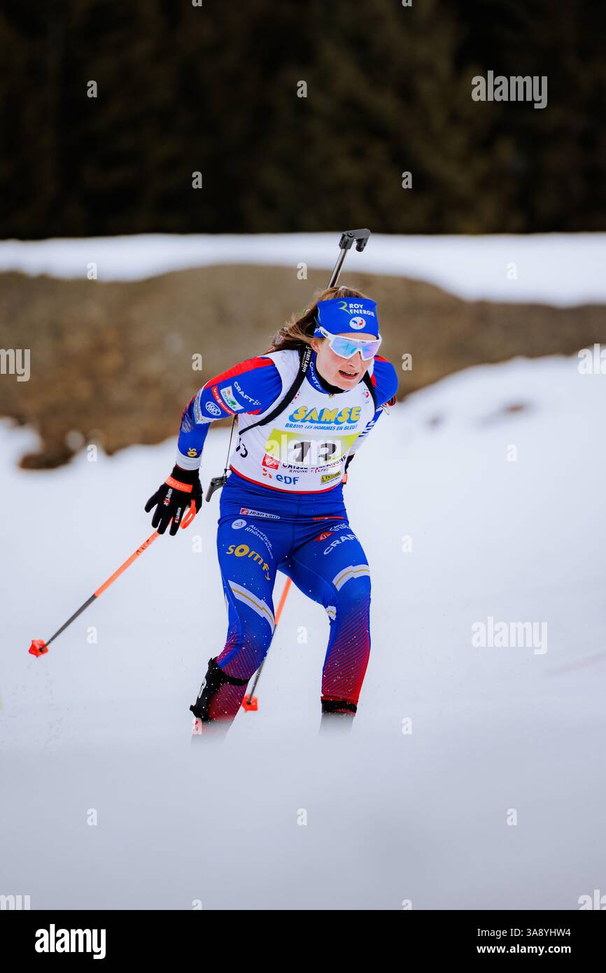 Les Saisies, France. 29th Mar, 2025. Les Saisies, France Justine Braisaz-Bouchet in action ...