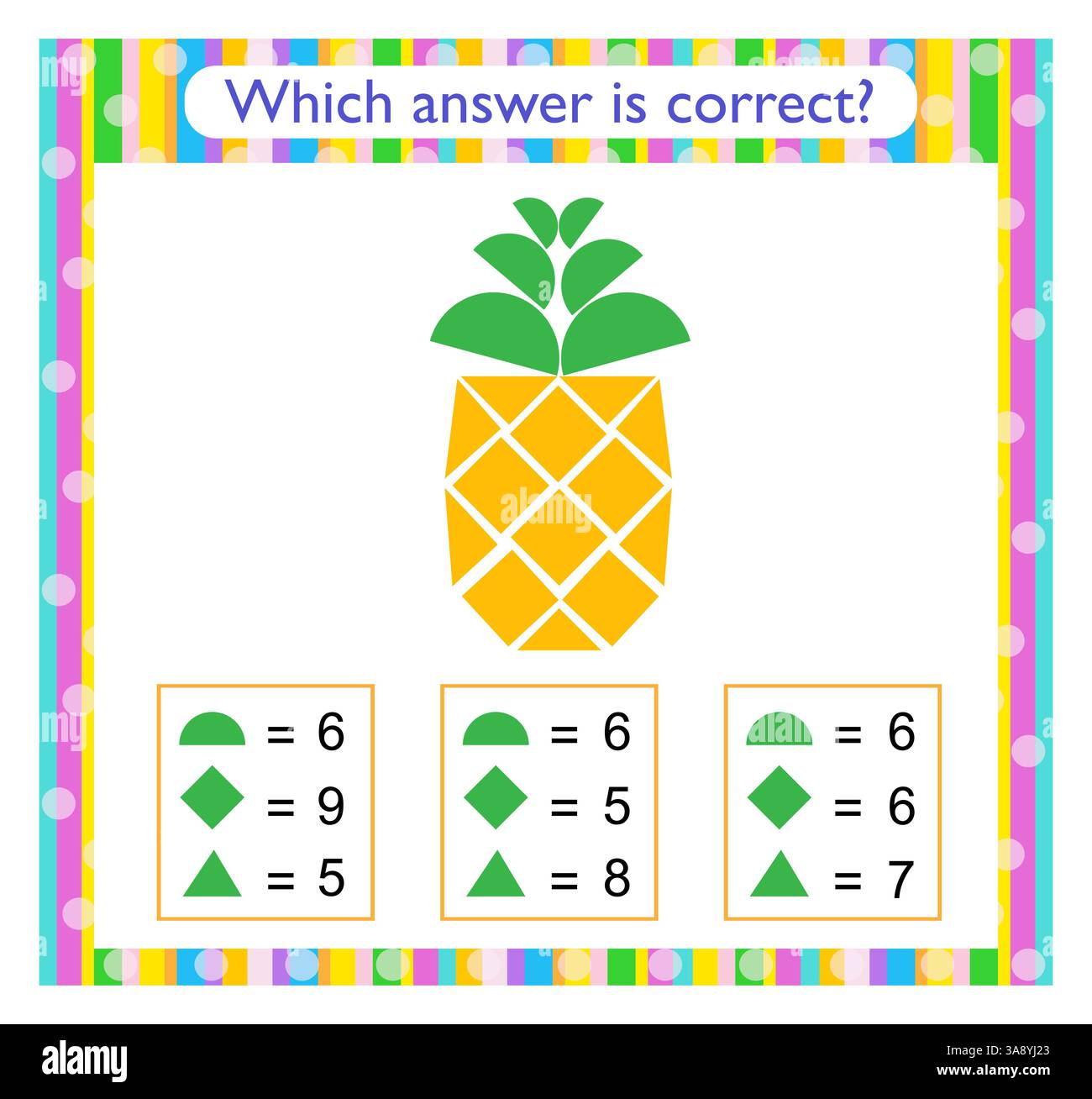 Math activity for kids. Find the correct answer. Cartoon pineapple ...