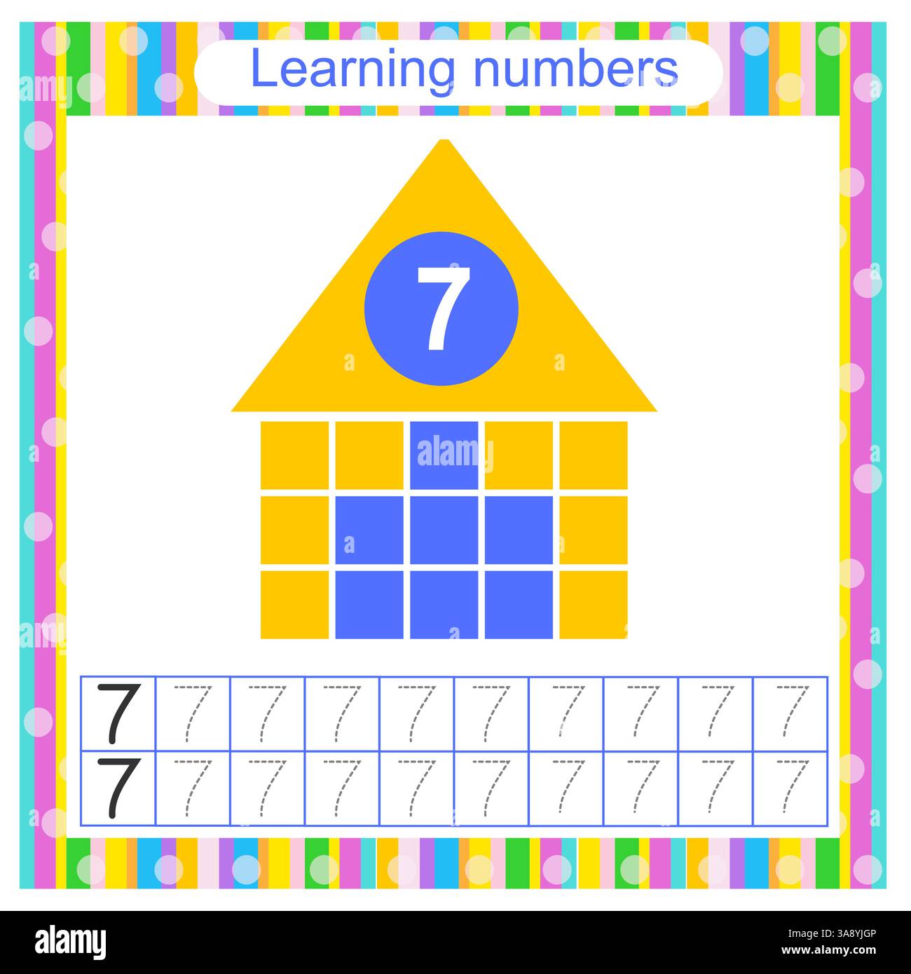 Educational worksheet for preschoolers. Handwriting practice. Number 7 ...
