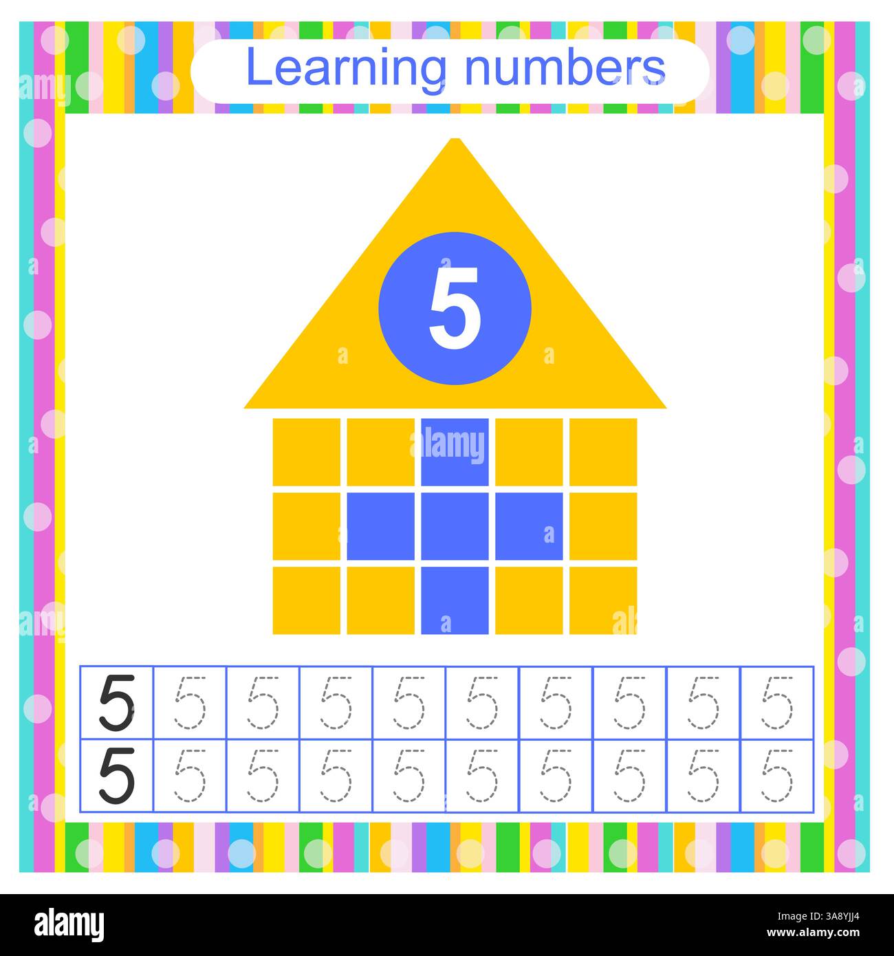 Educational worksheet for preschoolers. Handwriting practice. Number 5 ...