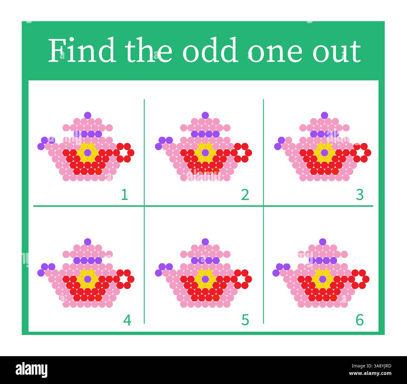 Puzzle game for kids. Task for development of attention and logic. Cartoon kettle. Vector ...